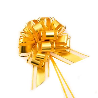 China Matte Metallic Lines Organza Giant Pull Bow 6 Inch Gift Decoration for sale