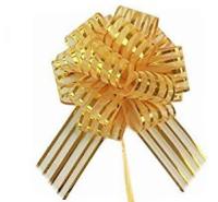China Plastic Ribbon Pom Pom Pull Bow 6 Inch Gold Color 5 Lines Metallic Organza Ribbon for sale