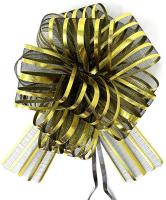 China Plastic Ribbon Pom Pom Pull Bow 6 Inch Gold Color 5 Lines Metallic Organza Ribbon for sale
