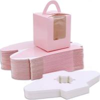 China Portable Cupcake Packaging Box with Lid and Window Insert Customized Pink Color for sale