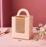 China Portable Cupcake Packaging Box with Lid and Window Insert Customized Pink Color for sale