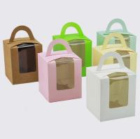 China Portable Cupcake Packaging Box with Lid and Window Insert Customized Pink Color for sale