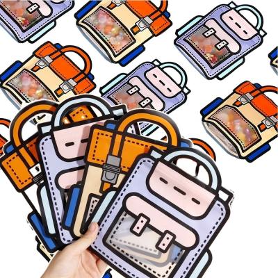 China Customizable and Fun Transparent Cartoon Reusable Backpack Shaped Zipper Plastic Gift Bag for sale