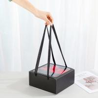China Packaging Gift Flower Box with Handle Customized Square Design PVC Transparent Window for sale