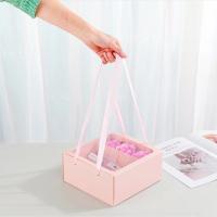 China Packaging Gift Flower Box with Handle Customized Square Design PVC Transparent Window for sale