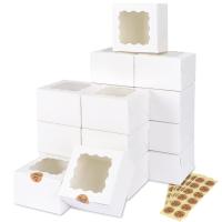 China Small Treats White Bakery Cookie Boxes with Window 4x4x2.5 Inches Customized Packaging for sale