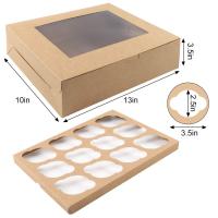China Food Industry Brown Kraft Paper 12 Count Bakery Carrier Box for Muffins Pastries Cupcake for sale