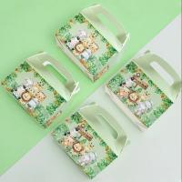 China Custom Animal Print Handle Paper Box for Kids' Jungle Theme Birthday and Baby Shower for sale