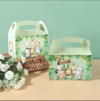 China Custom Animal Print Handle Paper Box for Kids' Jungle Theme Birthday and Baby Shower for sale