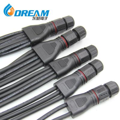 China DREAM START Waterproof 2Pin Y-type Wire Splitter IP67 1 to 2/3/4/5 M19 Screw Locking Cable Connector Plug for LED Light for sale