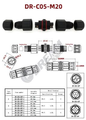 China DREAM START Screw Connector Hot Sale Plastic Outdoor Led Ip68 Waterproof Electric 2/3/4/5/6 Pin Circular Connector I for sale