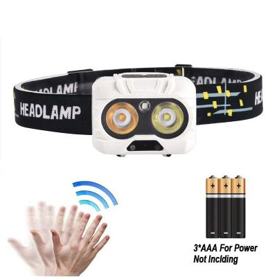 China Super Bright Sensing Sensor Headlight 3 Light Source Night Driving Light 3 AAA Battery Powered Camping Emergency Headlight for sale