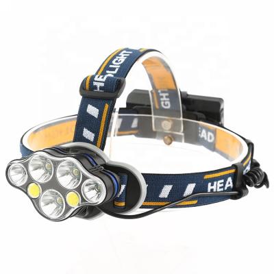 China 7LED Strong Headlight Far-reaching Searchlight USB Charging Outdoor Headlight Camping Night Fishing COB Red Headlight for sale