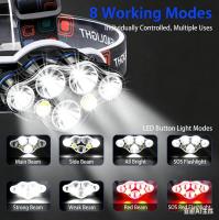 China 7LED Strong Headlight Far-reaching Searchlight USB Charging Outdoor Headlight Camping Night Fishing COB Red Headlight for sale