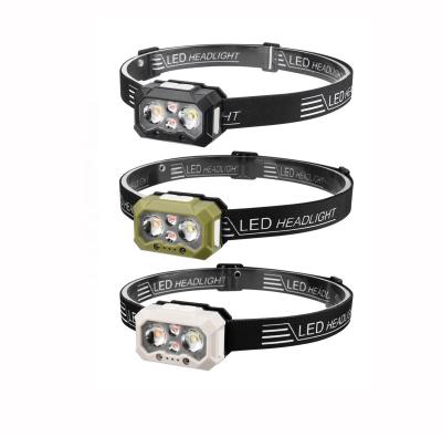 China Dual Light Source LED Headlamp with Yellow & White Light Built-in USB Charging Lithium Battery Wave Induction Night Fishing Tool for sale