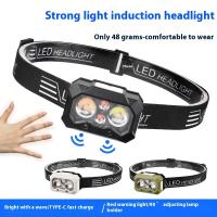 China Dual Light Source LED Headlamp with Yellow & White Light Built-in USB Charging Lithium Battery Wave Induction Night Fishing Tool for sale