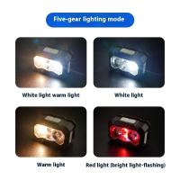 China Dual Light Source LED Headlamp with Yellow & White Light Built-in USB Charging Lithium Battery Wave Induction Night Fishing Tool for sale