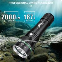 China Professional Diving Flashlight 2000lumens 100M Depth Scuba Diving Torch Aluminum Alloy IP68 Waterproof Fishing LED Flashlight for sale