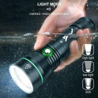 China Professional Diving Flashlight 2000lumens 100M Depth Scuba Diving Torch Aluminum Alloy IP68 Waterproof Fishing LED Flashlight for sale