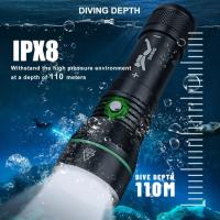 China Professional Diving Flashlight 2000lumens 100M Depth Scuba Diving Torch Aluminum Alloy IP68 Waterproof Fishing LED Flashlight for sale