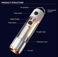 China New Digital Power Display Telescopic Zoom Magnet Usb Rechargeable Aluminum Alloy Abs White Led Torch Lights Tactical Flashlight for sale