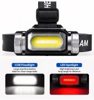 China 2026 Cross-border Source Rotating Focusing COB LED Memory Dual Light Source Strong Light Sensing Head Lamp Charging Head Lamp for sale
