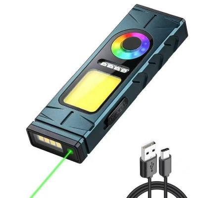 China New EDC Flashlight Strong Light COB Charging Working Lamp Green Laser RGB Atmosphere Lamp Outdoor Magnetic Cap Clip Lamp for sale