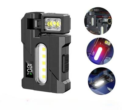 China Cross-border Flashlight Work Lamp New Magnetic Work Lamp USB Charging Digital Display Multi-angle Rotatable Red and Blue Alarm for sale