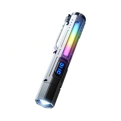 China New Product: Buzzer Bright Light Flashlight, Multi-Functional RGB Fluid Light Outdoor Retractable Zoom Magnetic LED Torch for sale