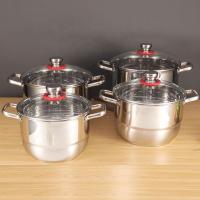 China Kitchen Hot Fashion Silver Cooking Pots Sets Soup Pot Set Stainless Steel Cookware Sets With Glass Lid for sale
