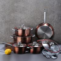 China Factory Direct Sale Kitchen 12 Pcs Red Bronze Cooking Pans And Pots Cookware Stainless Steel Cookware Sets for sale