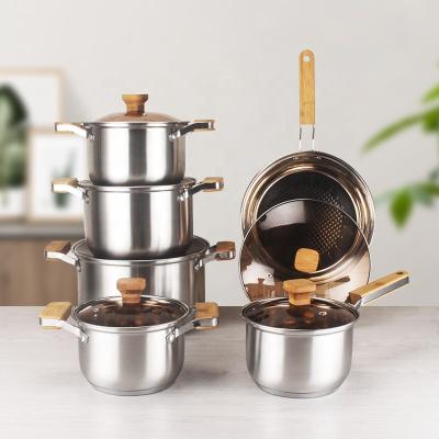 China Factory Wholesale Different Size Cookware Set Custom Pots Wholesale 12pcs Stainless Steel Cooking Pot And Pan Set for sale