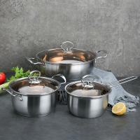 China Amazon Top Seller Multipurpose 6Pcs Flat Bottom Milk Soup Pot Stainless Steel Cookware Sets With Glass Lid for sale