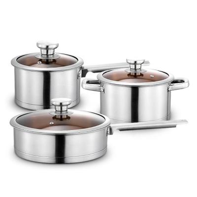 China Multi-function Kitchen Cookware Silver Cooking Pot Set Stainless Steel Cookware Sets With Thick Stainless Steel Handle for sale