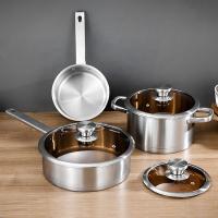 China Amazon Top Seller Kitchen Cookware 6 Pcs Glass Cover  430 Stainless Steel Cookware Sets With Handle for sale
