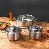 China OEM/ODM Kitchen Cookware Cooking Soup Pot Set Stainless Steel Ollas Cookware Sets With Glass Lid for sale