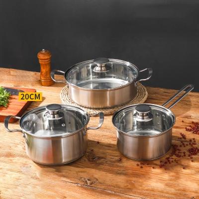 China OEM/ODM Kitchen Cookware Cooking Soup Pot Set Stainless Steel Ollas Cookware Sets With Glass Lid for sale