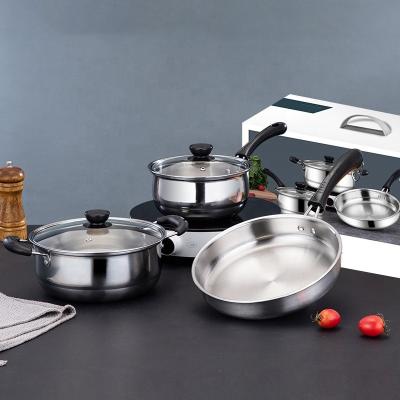 China Cheap Price Cookware Set Induction Silver Pot Set Stainless Steel Cookware Set 5pcs Cooking Pot And Pans for sale