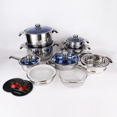 China Multifunction Custom Pots And Pans Cookingware Set Cookware Cook Pot 21 Pieces Thickened Stainless Steel Cookware Set for sale