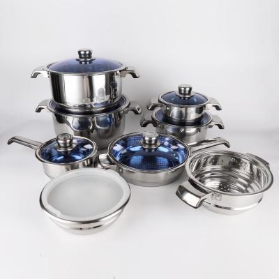 China OEM/ODM Different Piece Non Stick Cookware Set Custom Pots And Pans Wholesale 15pcs Stainless Steel Cooking Pot Set for sale