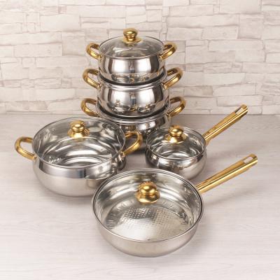 China Multifunction Cookingware Set Cookware Cook Pot 12 pieces Ollas Stainless Steel Pot Set With Glass Lid for sale