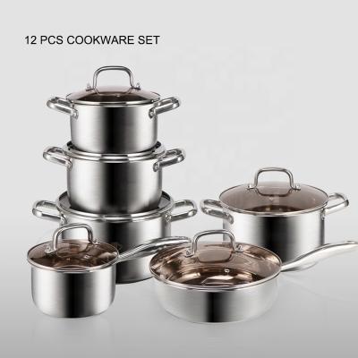 China Multifunction 12 Piece Stainless Steel Cookingware Pot Set Cooking Pot Set Kitchen Ware Pot Cookware Sets for sale