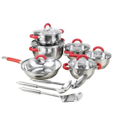 China Kitchenware cooking set 15pcs stainless steel cookware set with tools for sale