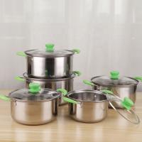 China Quality Stainless Steel 5pcs Cookware Set Soup Pot for Cooking with Green Handle for sale