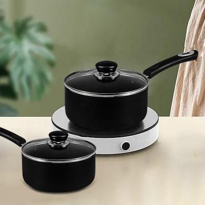 China Wholesale Top Seller Black Kitchen Cookware Milk Pot Aluminum Non Stick Sauce Pan Set With Bakelite Handle for sale