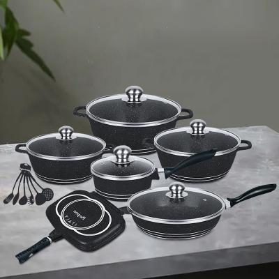 China Wholesale Top Seller Multifunction 23pcs Red Cooking Pot Set Non Stick Ollas Non-Stick Aluminum Cookware Sets for sale