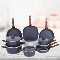China Various Models Kitchen Cookware Maifan Stone Aluminium Ollas Cooking Pot Sets With Thick Wooden Handle for sale
