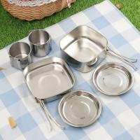 China Lightweight Backpacking Outdoor Kitchen Picnic Pot Pan Stainless Steel 6 PCS Camping Cookware Set For Out Door Hiking for sale
