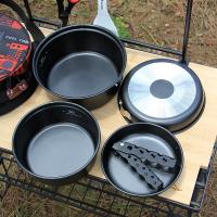 China Factory Price Kitchen Black Cookware Set Outdoor Cooking Set Nonstick Camping Cookware Sets With Handle for sale