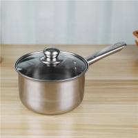 China 18cm Long handle stainless steel 410 milk pot cooking cookware with glass lid for sale